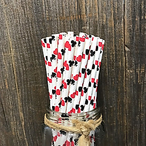 Casino Card Night Theme Paper Straws - Red Black White - 50 Pack