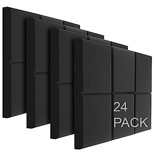 JBER Acoustic Studio Foam, 24 Pack 2" X 12" X 12" Round C-Panel Sound Foam Panels Soundproofing Treatment Studio Wall Padding Sound Absorbing Fireproof Pyramid Wedge Tiles