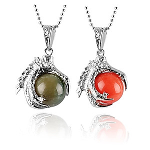 JIAW Necklace Natural Gem Stone Beads Dragon Claw Necklaces & Pendant Ball Lapis Lazuli Crystal Quartz Women Men Yoga Gothic Jewelry (Metal Color : Malachite)