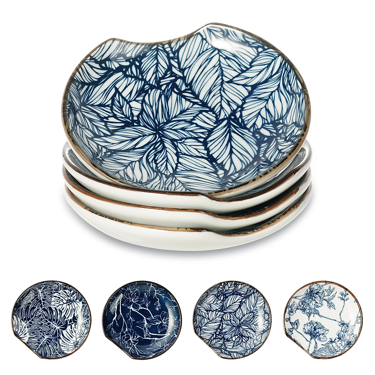 Ceramic Spoon Rest for Stove Top - Set of 4 Cooking Spoon Rest for Kitchen Counter 4.8 Inches Ceramic Pasta Spoon, Oven and Microwave Safe