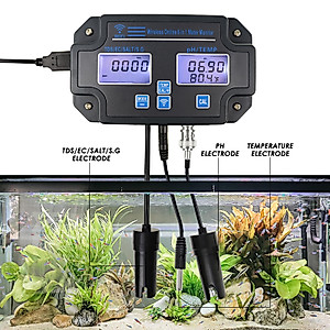 6 in1 PH Meter for Water Hydroponics Accuracy Digital PH Tester pH/EC/TDS/Salt/SG/Temperature Meter with Wireless Wi-Fi PH Monitor via Mobile APP for Household Drinking, Pool and Aquarium