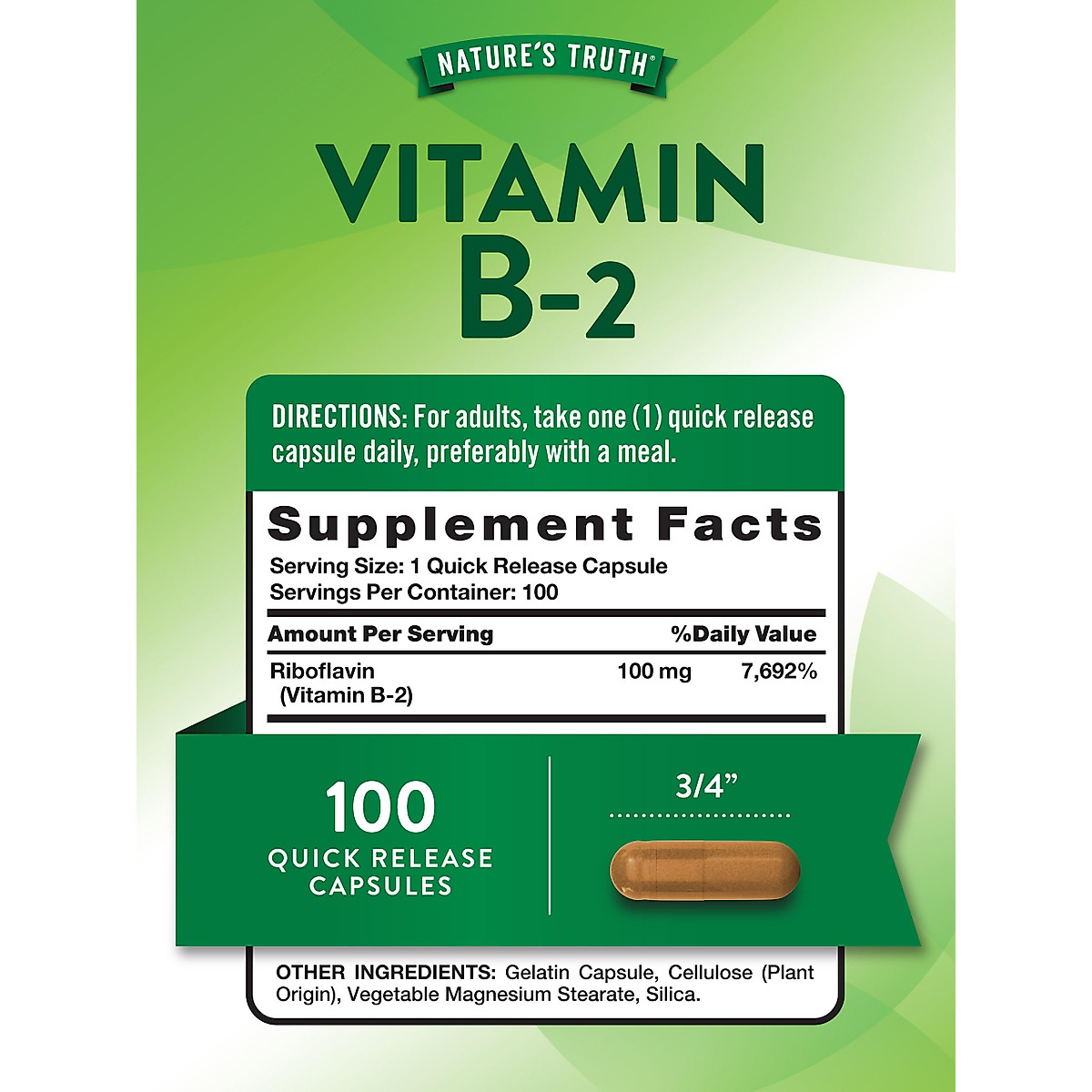 Nature's Truth B2 Vitamin | 100mg | 100 Capsules | Non-GMO & Gluten Free Supplement | Riboflavin