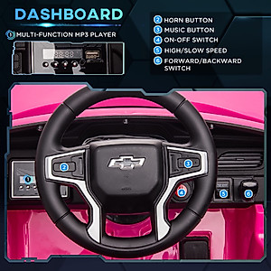 Aosom Chevrolet Tahoe Licensed Kids Ride on Car, 12V Battery Powered Kids Electric Car with Remote Control, 4-Wheeler Suspension, Music, Lights, Horn, for Ages 3-6 Years Old, Pink