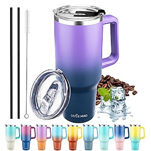 GUDEMAO 40 oz Tumbler with Handle, Insulated Tumbler with Lid and Straw, Reusable Stainless Steel Vacuum Insulated Cup, 100% Leak Proof Thermal Travel Coffee Mug Cup for Cold and Hot(Purple Navy blue)