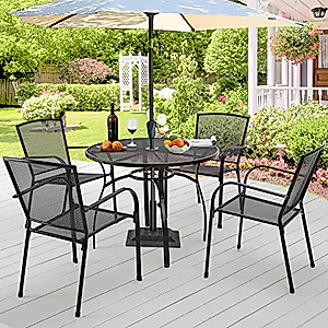 AECOJOY 5 Piece Outdoor Table and Chair, Patio Outdoor Dining Set with 1.73" Umbrella Hole, Patio Table and Chair Set of 4 for Garden,Bistro,Deck