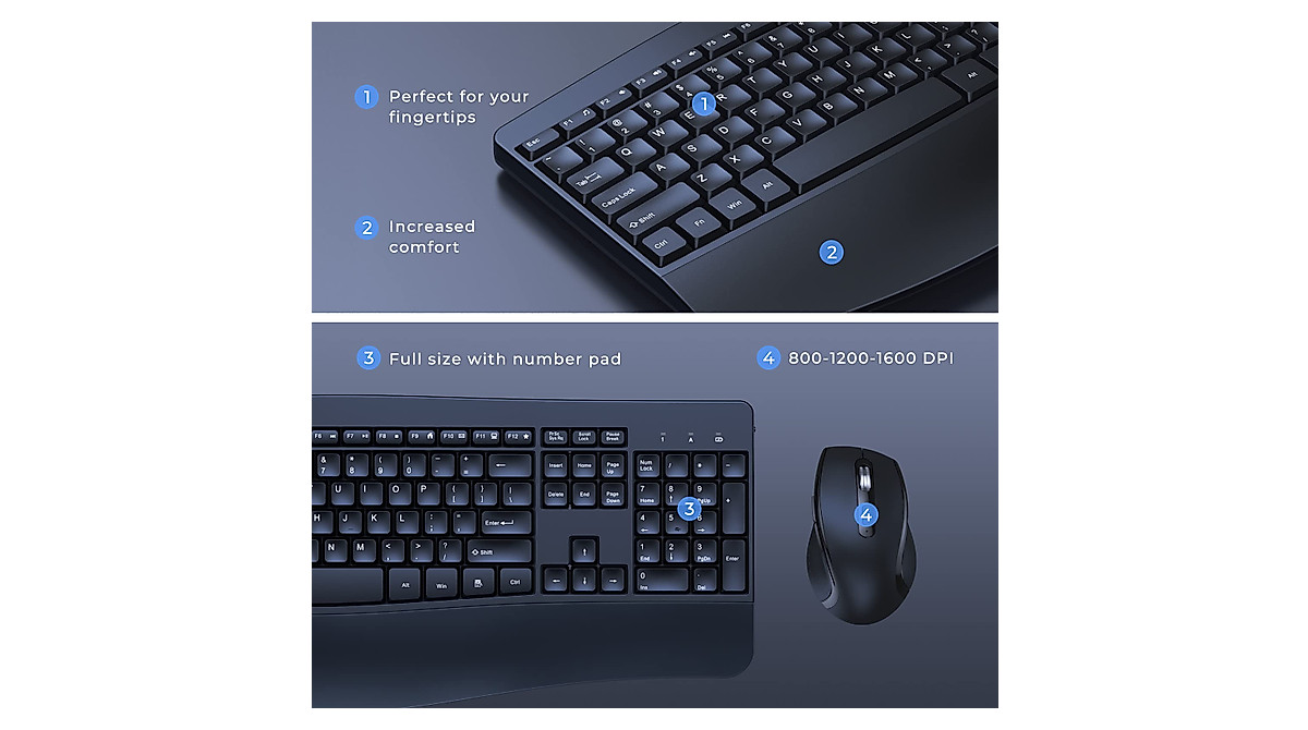 Wireless Ergonomic Keyboard & Mouse Combo - PEIOUS Black