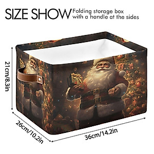 ALAZA Old Santa Claus Merry Christmas Foldable Storage Box Storage Basket Organizer Bins with Handles for Shelf Closet Living Room Bedroom Home Office 1 Pack