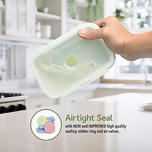 ICHC Set of 4 Collapsible Storage Containers - Space Saving Food Silicone Container, Flat Stacks, Travel Food Containers, Airtight Lunch Box With Lids, Stackable & Reusable