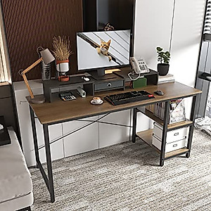 WESTREE Dual Monitor Stand Riser with Drawer, 3 Shelf Computer Monitor Riser with Adjustable Length and Angle, Desktop Monitor Stand Riser Storage Organizer for 2 Monitors