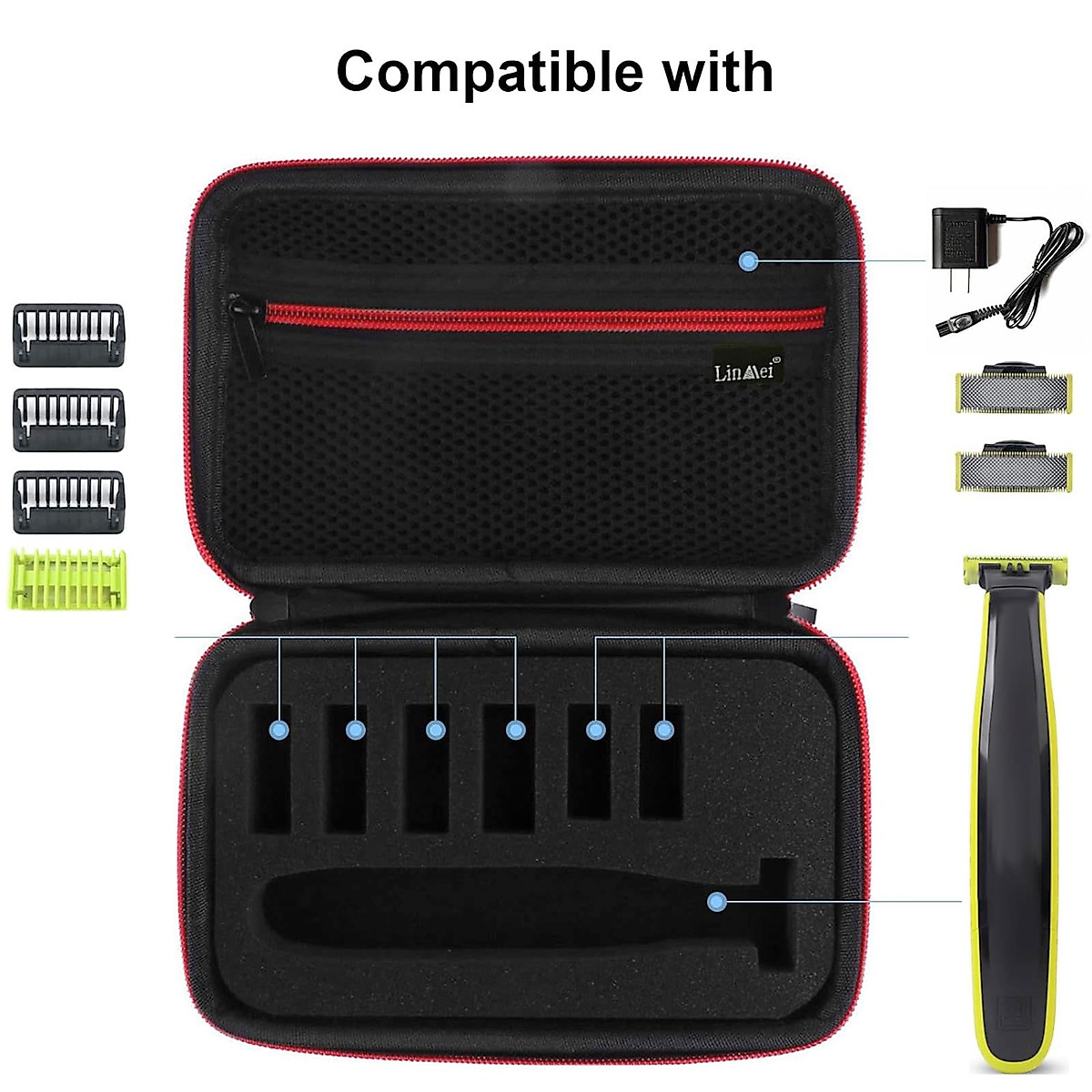 LinMei Travel Shaver Case Compatible with One Blade QP2724/90 QP2834/70 QP2630/72 Hybrid Electric Trimmer Hard Portable Storage Carrying Case for Shavers and Accessories