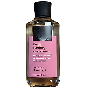 Bath and Body Works Gift Set Bundle with Shower Gel Soap and Loofah Sponge Pouf - (Cozy Evening)