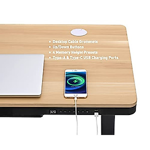 FARRAY Electric Standing Desk with Drawer, 45 x 24 Inch Adjustable Height Desk with Power Strip & USB Ports, One-Piece Top Stand Up Desk, Modern Sit Stand Desk (Oak Top + Black Frame)