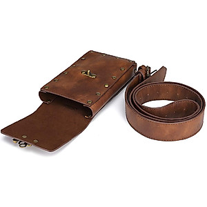 Belt Pouch Waist Bag Fanny Pack Medieval Vintage Leather Pouch Cellphone Holder Holster Carry Belt Purse Pocket Casual Hiking Festival Renaissance Faire Costume Props Travel Wallet (Brown)