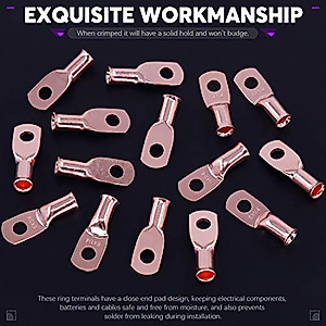 Swpeet 15Pcs 6 AWG - 1/4" (M6) Ring Terminals UL Listed Copper Battery Cable Lugs Wire Lugs, Battery Cable Ends Bare Copper Eyelets, Tubular Ring Battery Cable Ends for Enhanced High Temperature