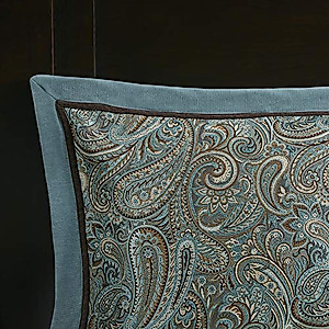 Hampton Hill Lauren King Size Bed Comforter Duvet 2-In-1 Set Bed In A Bag - Blue, Brown , Luxurious Jacquard Paisley – 9 Piece Bedding Sets – Ultra Soft Microfiber Bedroom Comforters