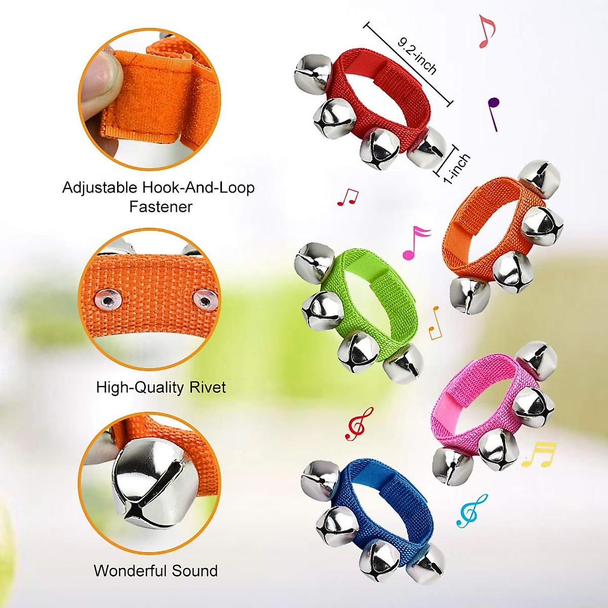 YoleShy Jingle Bells Ankle Band, Wrist Bells Band Instrument - Percussion Musical Rhythm Toys (6/10/14 Colors) (20 PCS - 10 Color)