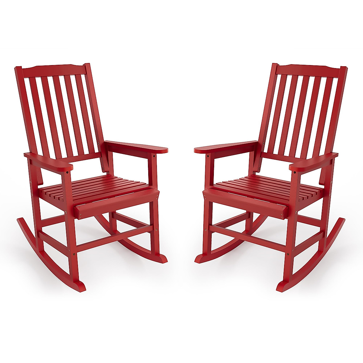 Cozyman Outdoor Rocking Chairs Set of 2, Acacia Wood Rocking Chairs, Patio Rocker Chair with Wide Seats, Red
