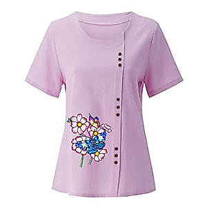 Cheifay Tank Tops Women Cotton Pack Cotton Linen Tops Women Button Down Short Sleeve Cozy Outfits Relaxed Light Tunics Relaxed Frill T-Shirts Tank Tops Women Graphic Gym