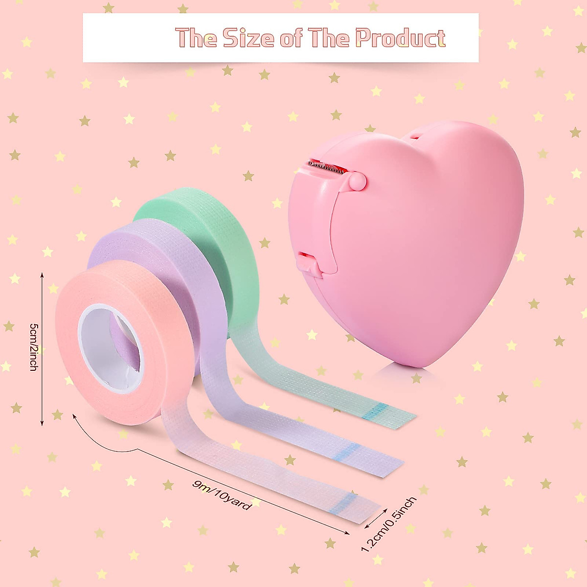 6 Rolls Eyelash Extension Tape Breathable Adhesive Lash Tape Non-woven Fabric Lash Tape with Heart-shaped Tape Dispenser Cutter, 0.5 Inch Wide, 10 Yards Long of Each