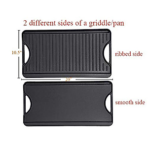 GasSaf Cast Iron Reversible Griddle with Handles, 20 Inch x 10.5 Inch Big Grill Pan for Stovetop