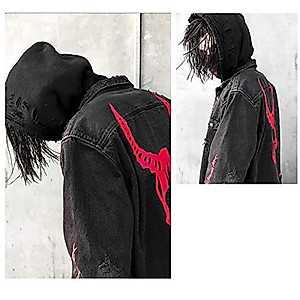 Seidarise Men's cyberpunk jacket black denim Jean Hip Hop Oversized Cropped Street wear Coat
