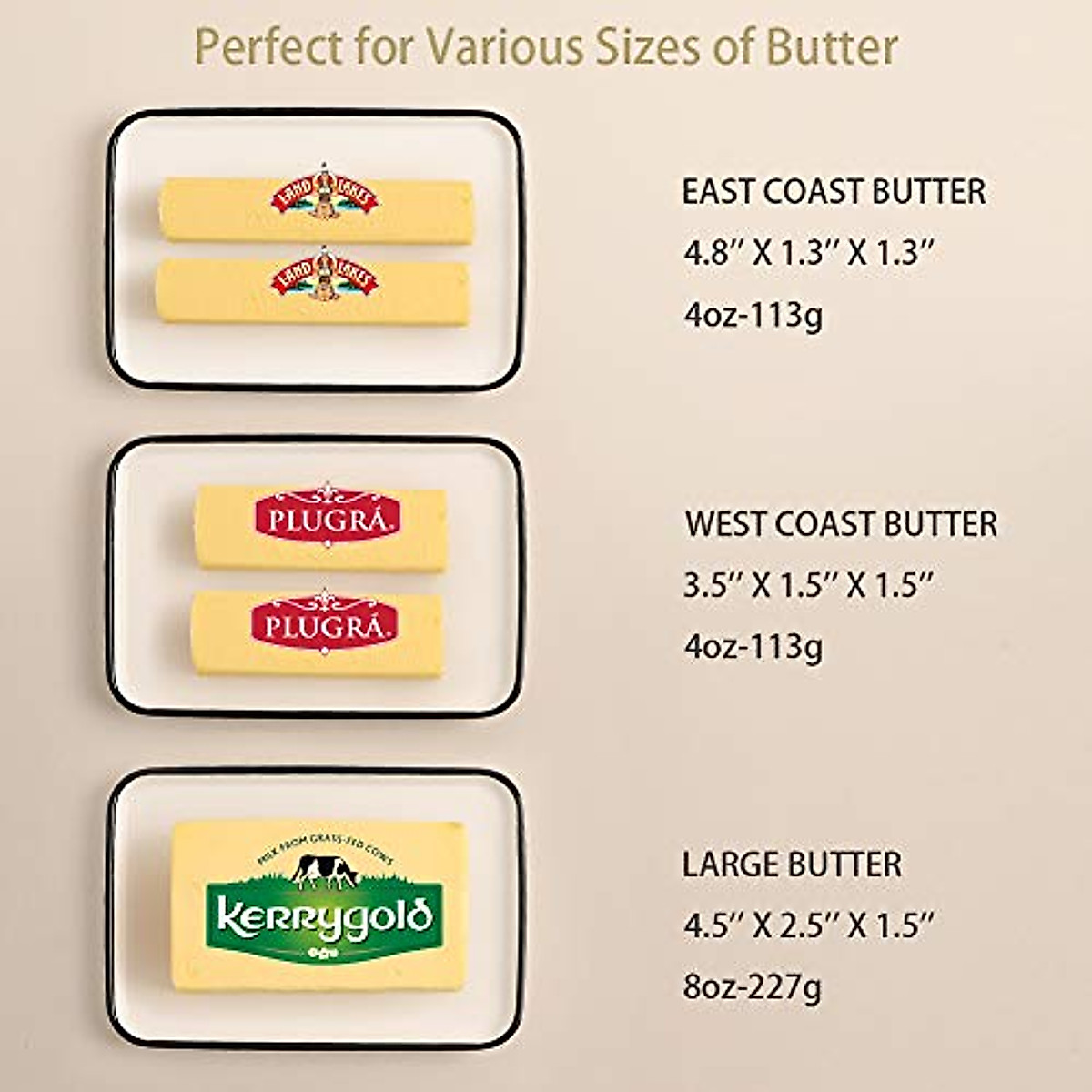 SWEEJAR Ceramic Butter Dish with Handle Lid, 7.3 Inch Porcelain Large Butter Keeper with Cover, Perfect for East/West Butter (White)