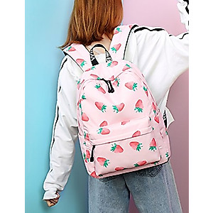 mygreen Backpack for Teens, Fashion Strawberry Pattern Laptop Backpack College Bags Shoulder Bag Daypack Bookbags Travel Bag Pink