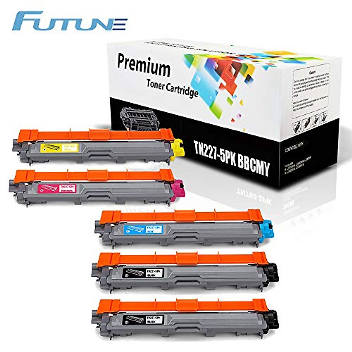 FUTUNE Compatible TN227 TN-227 TN227BK TN223 TN 227 Toner Cartridge Replacement for Brother HL-L3230CDW MFC-L3710CW MFC-L3770CDW MFC-L3750CDW HL-L3290CDW HL-L3210CW (BBCMY, 5-Pack)