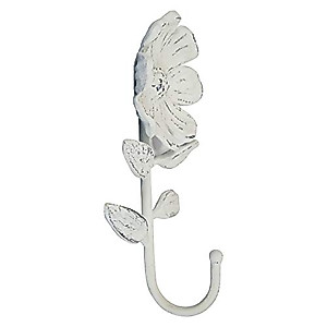 Foreside Home & Garden White Rustic Antique Flower Decorative Metal Wall Hook