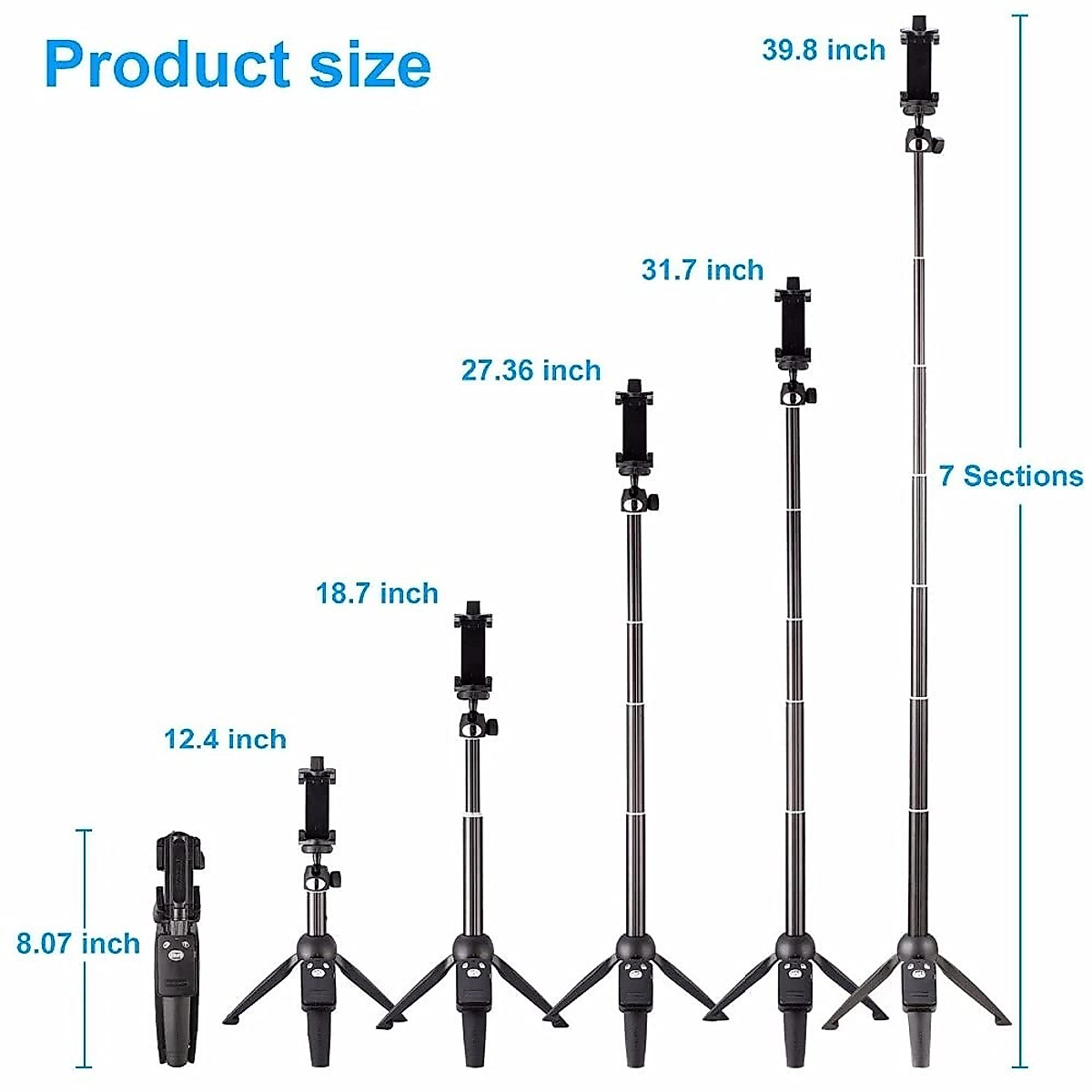 Tripod Monopod Selfie Stick, Long Extendable with Wireless Remote Shutter Control Phone Clip Holder，Compatible with All Cellphones