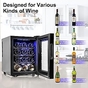 GEVEELIFE 12 Bottle Wine Fridge Small, Quiet Wine Cooler Refrigerator Freestanding with Digital Temperature Control Mini Wine Fridge Under Counter, Wine Cellar for Red, White, Champagne