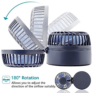 HandFan Mini Necklace Fan with Portable Charger/Makeup Mirror, Personal Hanging Neck Fan Rechargeable, Hands-Free Battery Operated Wearable Fan for Travel Outdoor Makeup(Blue)