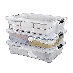 Zerdyne 3-Pack Under Bed Plastic Storage Box, Wheels Under Bed Storage Box with Lids, 40 L