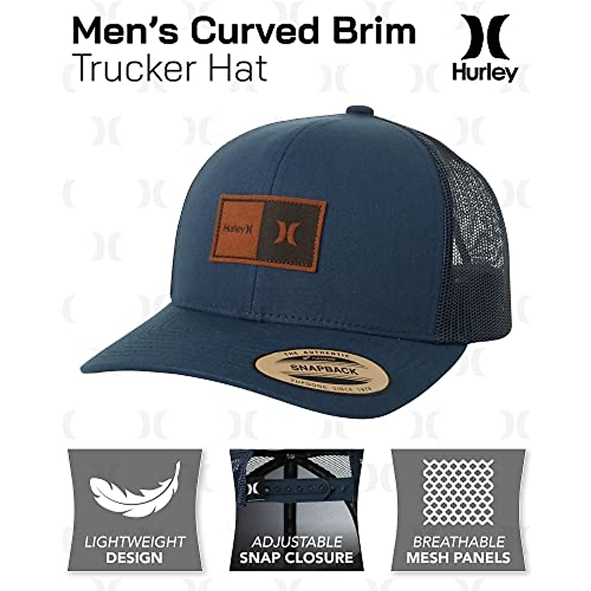 Hurley Men's Caps - Fairway Trucker Mesh Panel Baseball Cap Trucker Hat - Snap Back Hats for Men, Size One Size, Obsidian