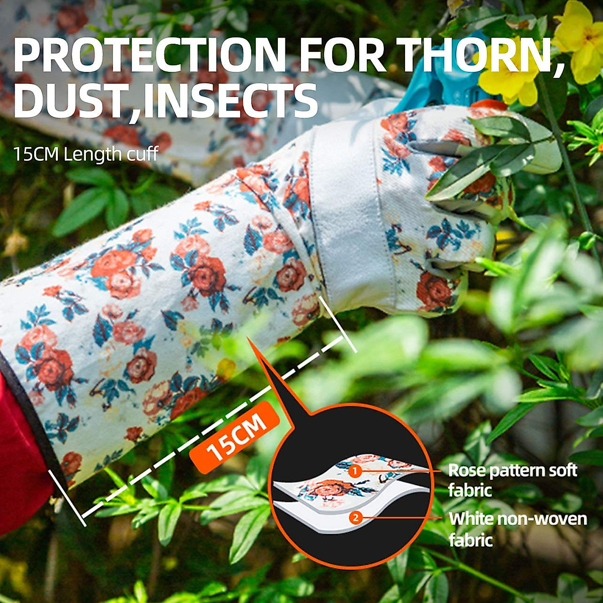 Vgo... 1-Pair Natural Genuine Goatskin Leather Gardening Gloves, Long Cuff Protection, High Dexterity Grip Gloves (Size S, White, GA9658-W)