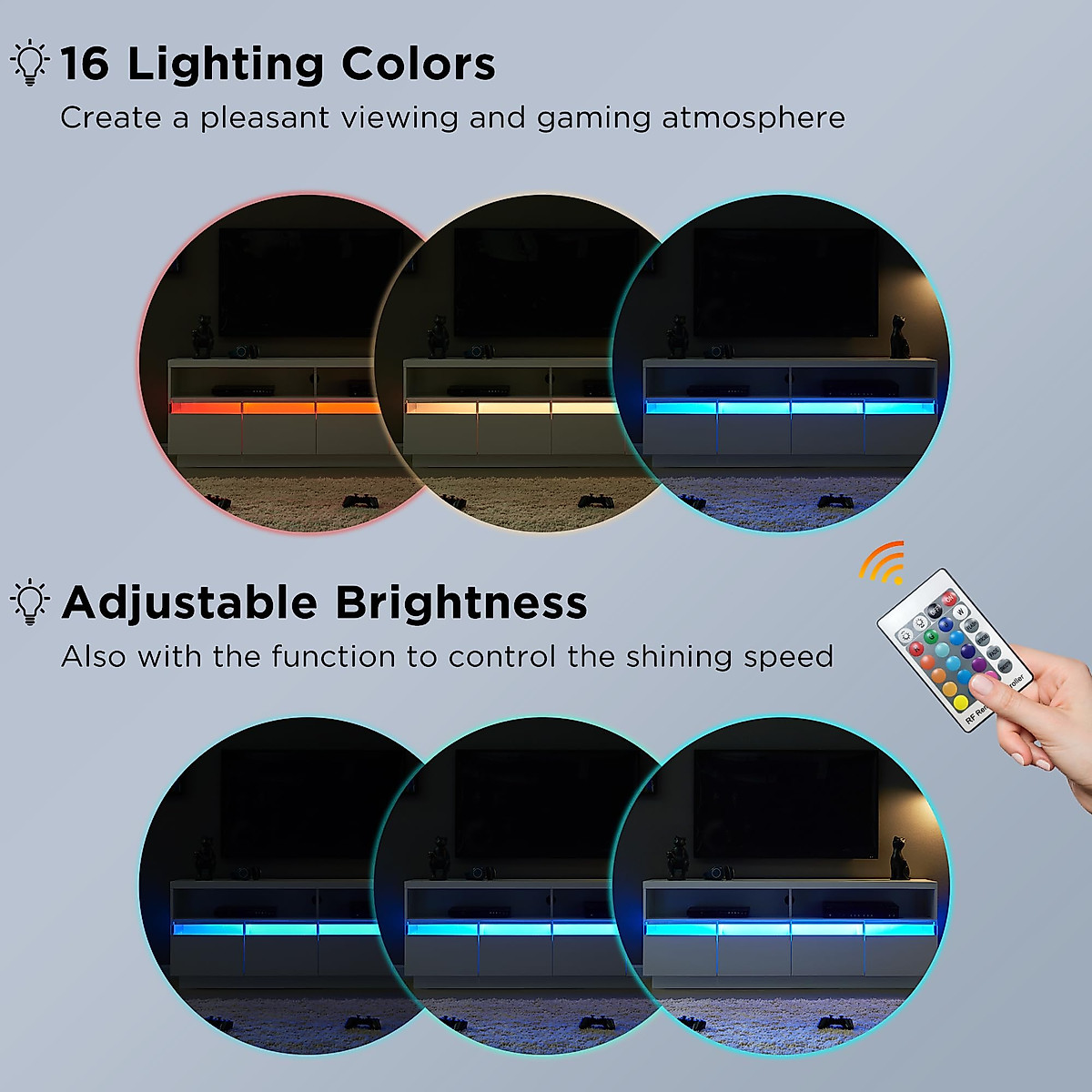 T4TREAM LED TV Stand for 75 Inch TV, Modern Gaming Entertainment Center with LED Lights, Media Storage Console Table with Large Sliding Drawers & Side Cabinets for Living Room, Solid White, 66 Inch