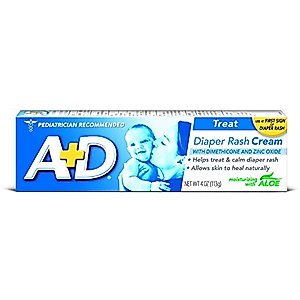 A+D Zinc Oxide Diaper Rash Treatment Cream, Dimenthicone 1%, Zinc Oxide 10%, Easy Spreading Baby Skin Care, 4 Ounce Tube (Pack of 4) (Packaging May Vary)
