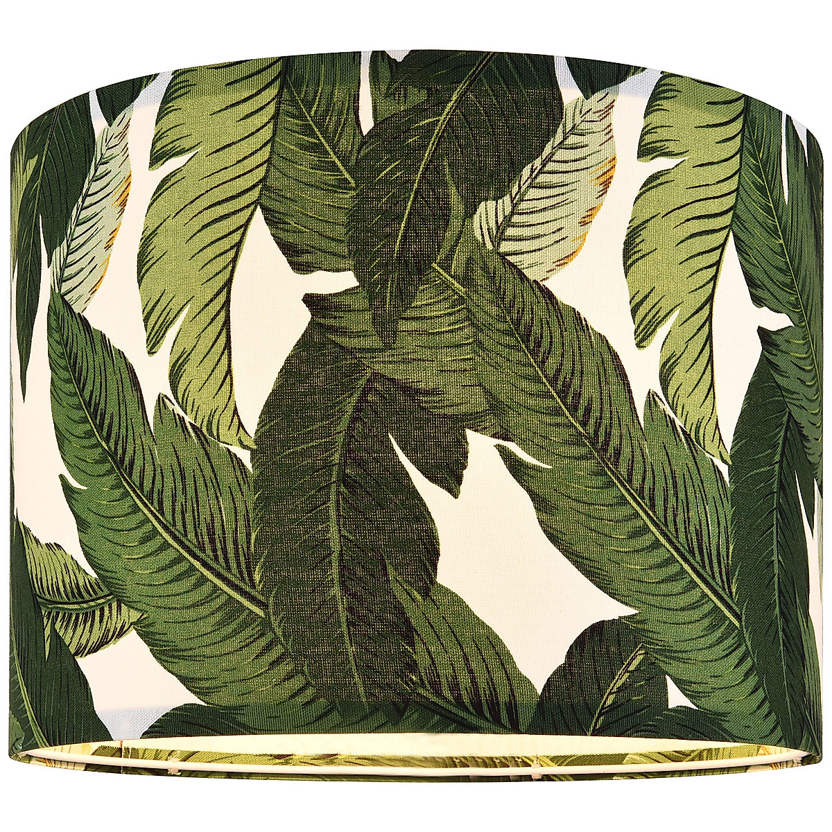 Tropical Lamp Shades - Natural Burlap Drum Lampshades with Greenery Leaf Print - 13" Top x 13" Bottom x 10" High - Ideal for Table & Floor Lamps - Hand Crafted - Farmhouse Decor - Assembly Required