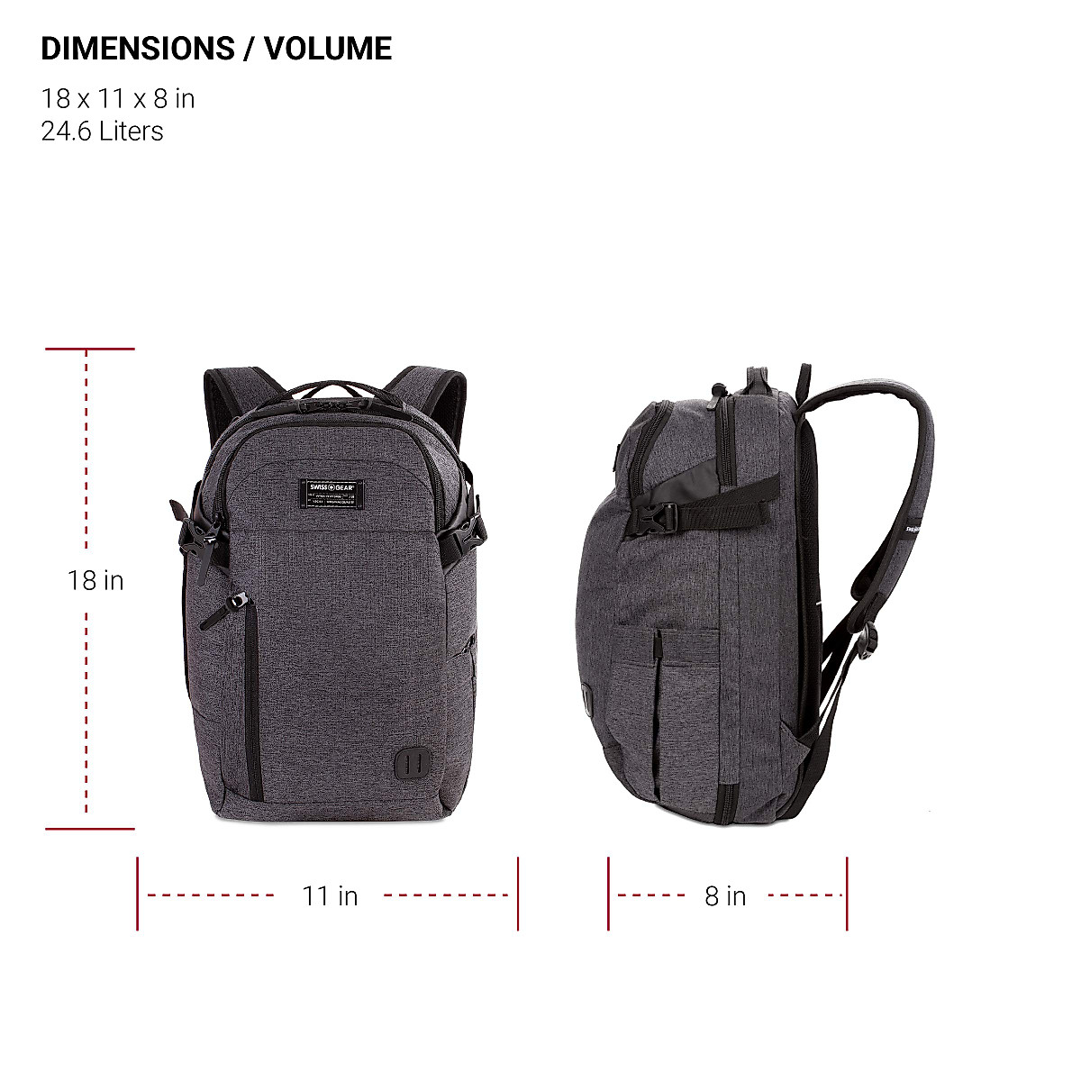 SwissGear Hybrid 16 inch Laptop Backpack for Travel, Work, School, Men's and Women's, Heather Grey