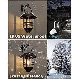 Solar Lanterns Outdoor Solar Lights Waterproof Solar Outdoor Light Hanging, Metal Heavy Glass & Stainless Outdoor Solar Wall Lantern ,for Fence Porch 2 Pack