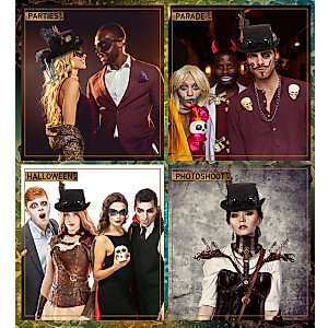 Attitude Studio Fedora Steampunk Hat with Goggles, Feathers, and Gears - Black