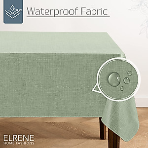 Elrene Home Fashions Monterey Linen Inspired Water- and Stain-Resistant Vinyl Tablecloth with Flannel Backing, 52 inches X 70 inches, Rectangle, Sage