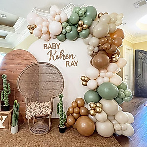 Green and Brown Balloons, Sage Green Brown Balloons, Sage Green Brown and Beige Latex Balloons for Safari Jungle Woodland Theme Birthday Baby Shower Party Decorations