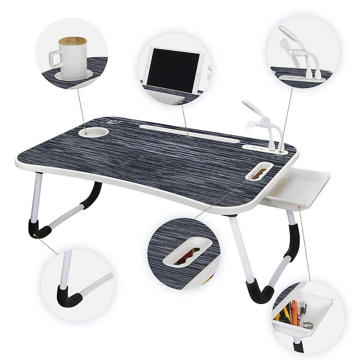 TZT 23.5" Portable Laptop Desk ,Laptop Stand for Bed with USB Charge Port, Laptop Desk for Bed ,Multi-Function Notebook Stand for Working, Reading (Gray)