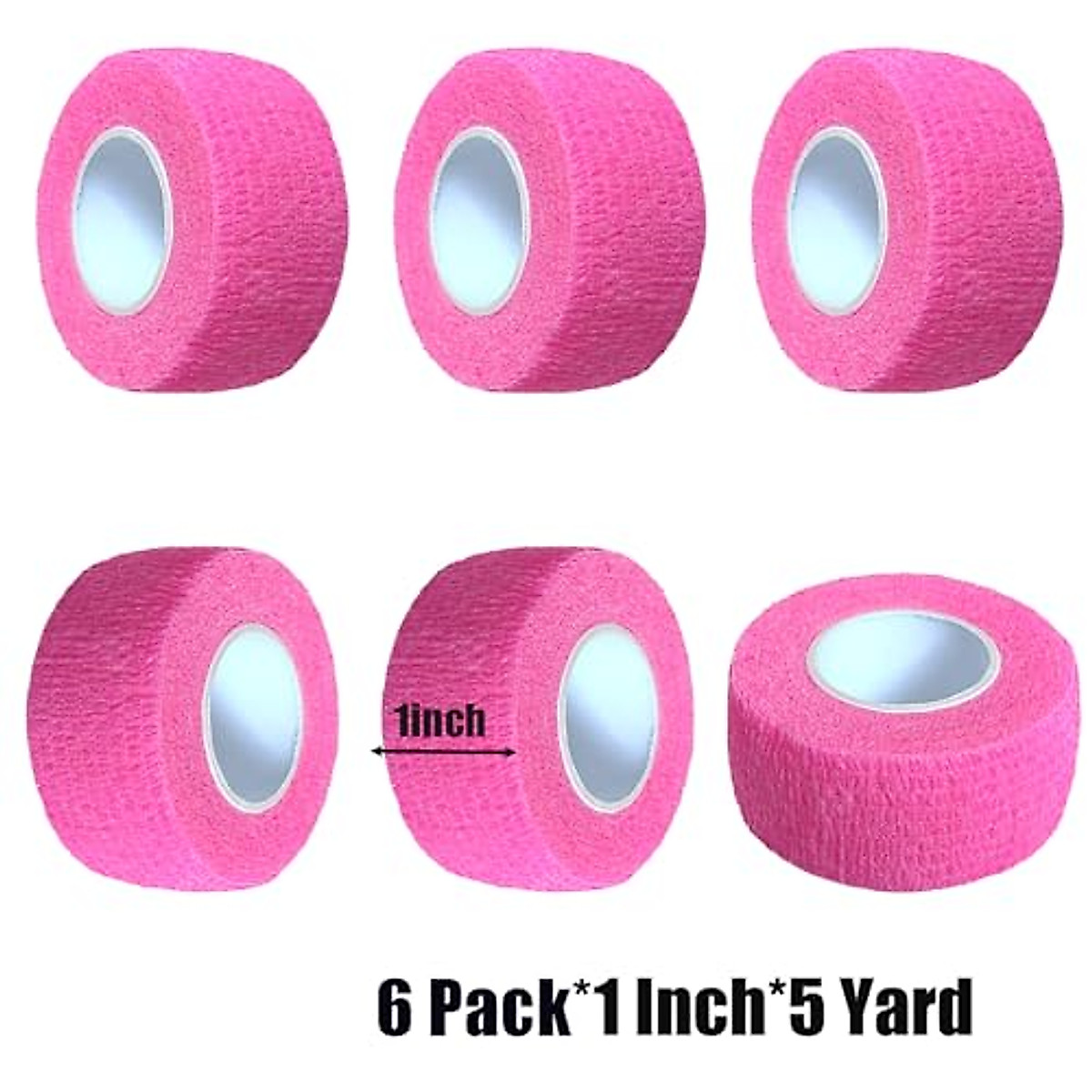 Baisunt 6 Pack 1 Inches Cohesive Bandage Self Adhesive Wrap Elastic Self Adherent Vet Wrap Breathable Self Stick Tape for Wrist, Ankle, Sports, Tatoo Wrap(5 Yards, Pink)