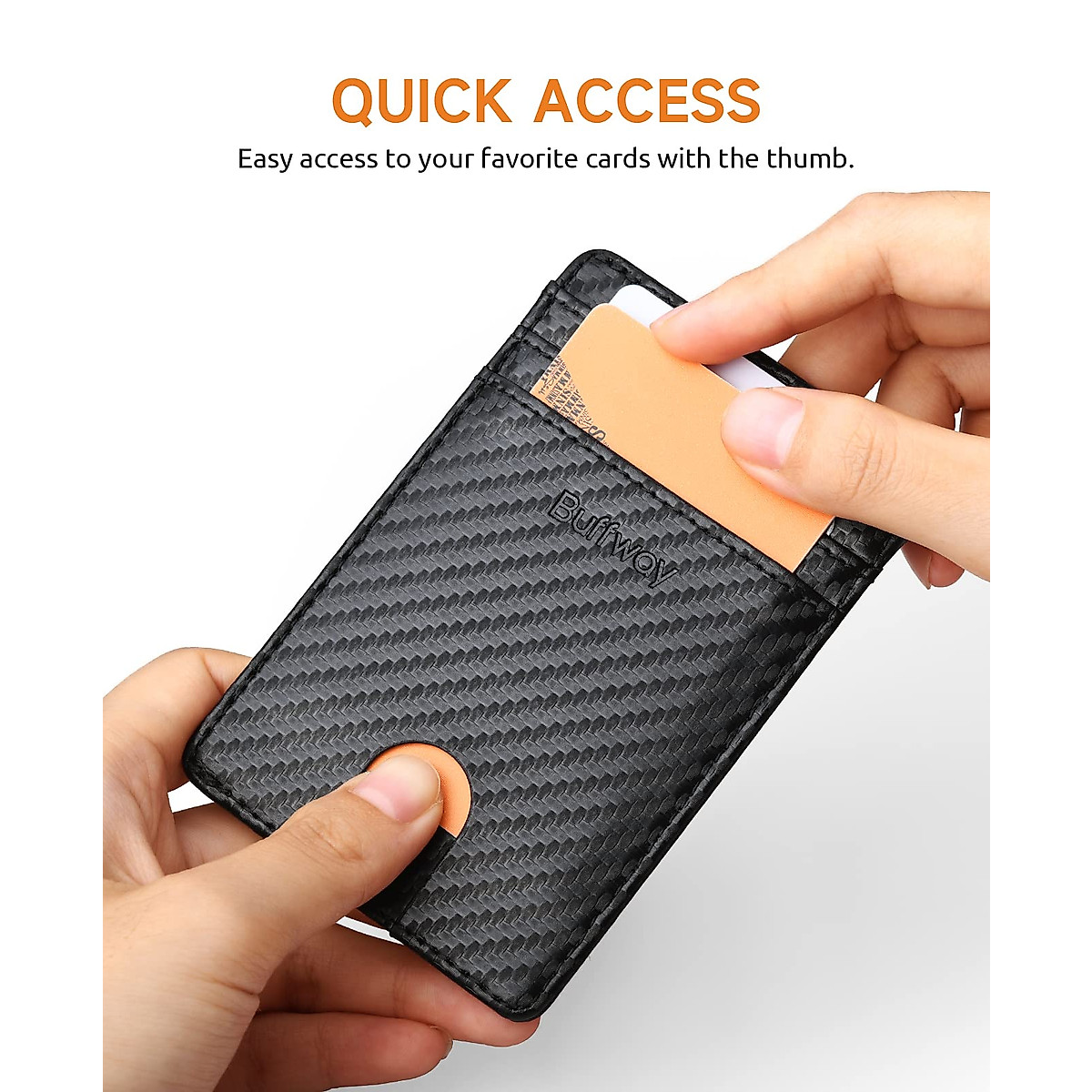 Buffway Mens Slim Wallet, Minimalist Thin Front Pocket Leather Credit Card Holder with RFID Blocking for Work Travel - Atlanta Black