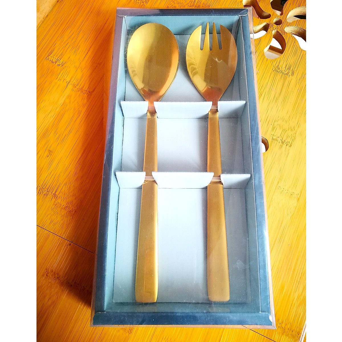 Stainless Steel Salad Server Set 9.7 inch Length Salad Spoon and Fork, Set of 2 Kitchen Utensils (Gold)