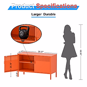 Washsemba 2 Door Metal Accent Cabinet,Orange Metal Storage Cabinet with Adjustable Shelf,2-Tier Office Cabinet,Multipurpose Metal Locker Storage Cabinet for Office Home,Music Studio (Orange)