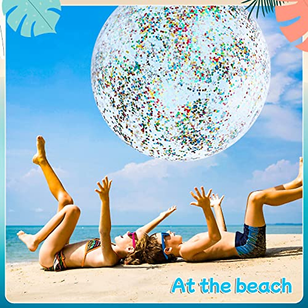 Leitee Giant Sequins Beach Ball 5 FT Huge Confetti Glitters Inflatable Clear Beach Ball Oversized Blow up Plastic Inflatable Balls for Summer Swimming Pool Party Favors and Massive Water Games (5 Ft)