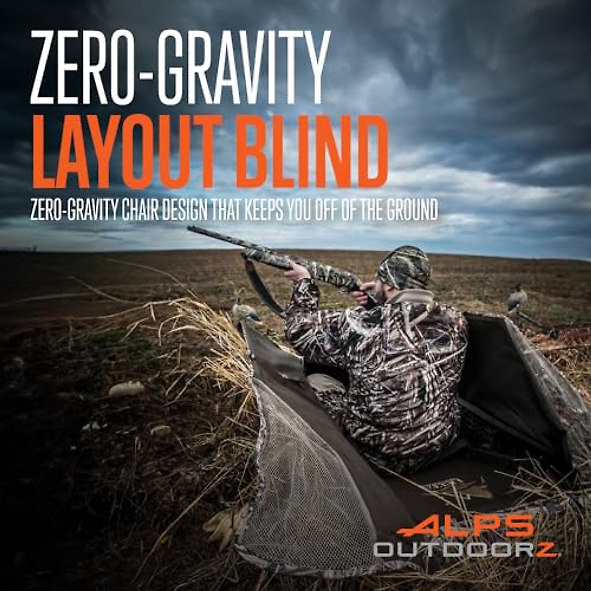 ALPS OutdoorZ Zero-Gravity Layout Blind - Advanced Hunting Blind in Realtree MAX-7, with Flared Fabric, Heavy-Duty Stakes, Padded Seat & Headrest, Gear Pockets, and Backpack Straps